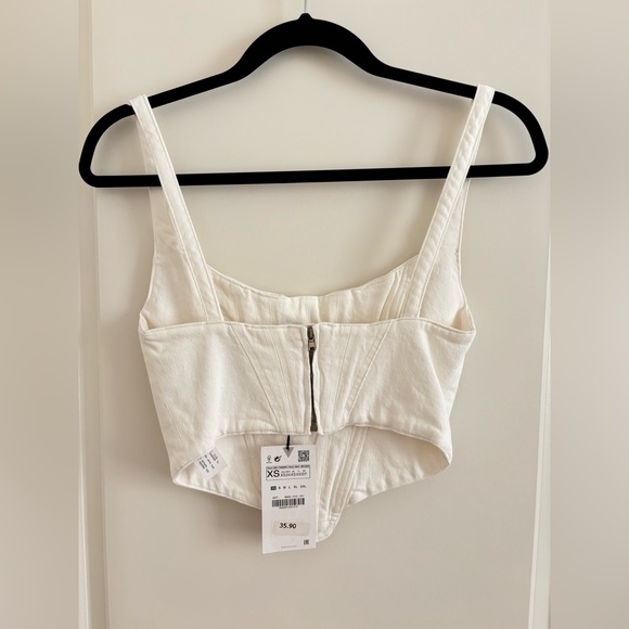Zara | Tops | Zara White Denim Corset Top Xs | Poshmark
